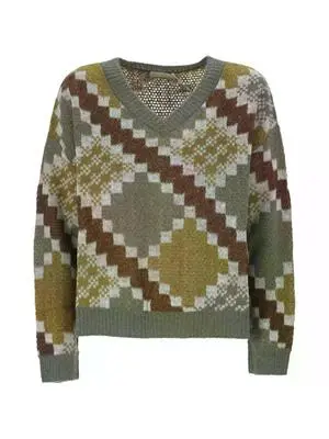 PENNYBLACK Argyle-knit V-neck Sweater - Green