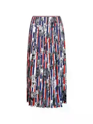 Thom Browne Striped-pattern Graphic-print Pleated Maxi Skirt