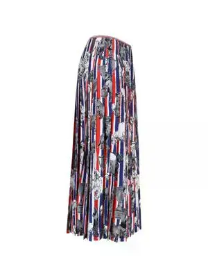 Thom Browne Striped-pattern Graphic-print Pleated Maxi Skirt