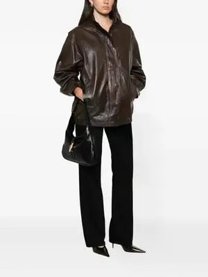 THE GARMENT Leather High-neck Jacket - Brown