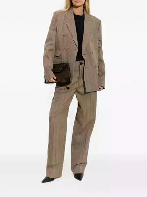 AMI Paris Brown Double Breasted Striped Wool Blazer