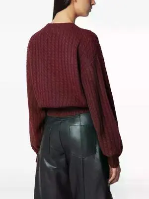 ROTATE BY BIRGER CHRISTENSEN Cable Crewneck Sweater Bordeaux