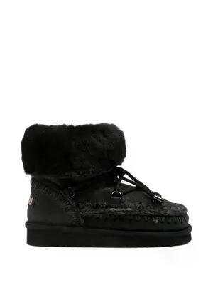 Mou Lace-up Crochet-trim Ankle Boots - Black