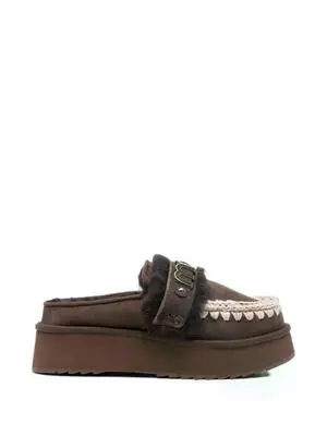 Mou Logo-plaque Crochet-trim Slippers - Brown