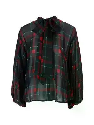 SHIRTAPORTER Tartan-print Pussy-bow Blouse - Blue