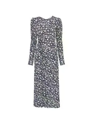 MAR DE MARGARITAS Floral-print Ruched Midi Dress - Blue