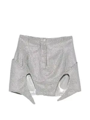 MITILIANE COUTURE Rhinestone-embellished Cut-out Mini Skirt - Silver