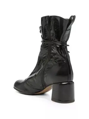 LORENA PAGGI Lace-up Crinkled-finish Ankle Boots - Brown