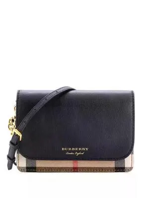 Burberry Hampshire Wallet On Chain Leather And House Check Canvas Crossbody Bag - Black