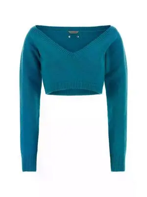 Balenciaga Cropped V-neck Sweater - Blue