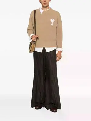 AMI Paris De Coeur Intarsia-knit Sweater - Neutrals