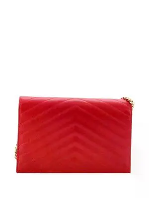 Saint Laurent Classic Monogram Wallet On Chain Matelasse Chevron Metallic Leather Small Crossbody Bag - Red