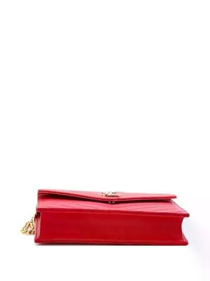 Saint Laurent Classic Monogram Wallet On Chain Matelasse Chevron Metallic Leather Small Crossbody Bag - Red