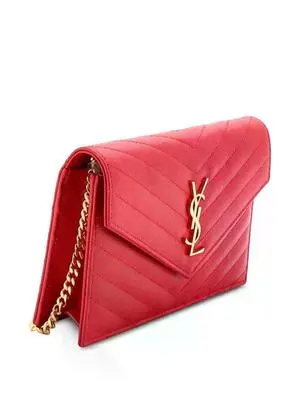 Saint Laurent Classic Monogram Wallet On Chain Matelasse Chevron Metallic Leather Small Crossbody Bag - Red
