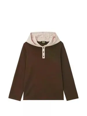 MINI CREAM Striped-hood Logo-embroidered Hoodie - Brown