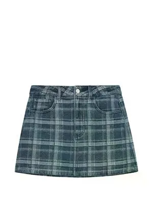 B+AB Check-pattern Denim Mini Skirt - Blue