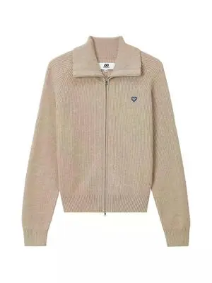CHOCOOLATE Ribbed-knit Heart-patch Zip-up Cardigan
