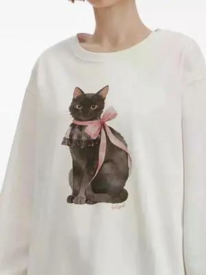 B+AB Cat-print Long-sleeve T-shirt - White