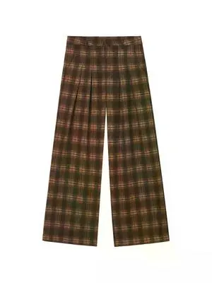 B+AB Plaid-check Pleated Trousers - Brown