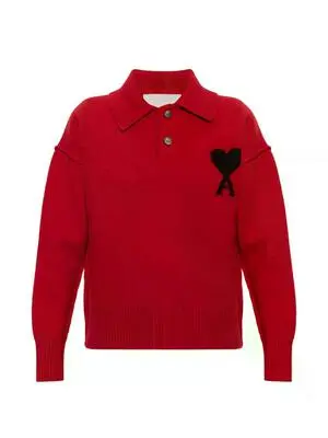 AMI Paris De Coeur Long-sleeve Polo Sweater - Red