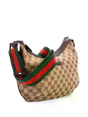 Gucci Saddle Zip Messenger Bag Gg Canvas With Leather Medium Crossbody Bag