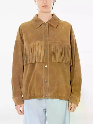 VICOLO Fringe-detail Suede Jacket - Brown