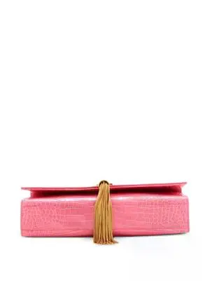 Saint Laurent Classic Monogram Tassel Crocodile Embossed Leather Medium Crossbody Bag