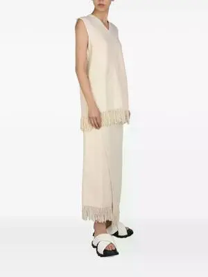 JIL SANDER Fringed-hem V-neck Vest - Neutrals