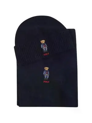 Polo Ralph Lauren Logo Beanie Hat And Scarf Set - Blue