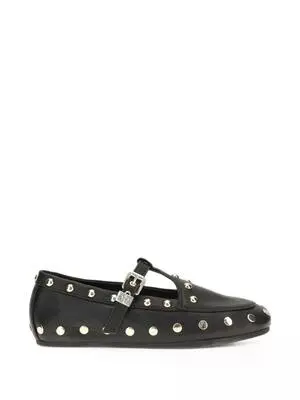 GANNI Mary Jenny Studded Ballerinas In Pebbled Leather - Black