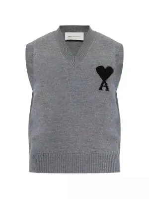 AMI Paris De Coeur V-neck Vest - Grey