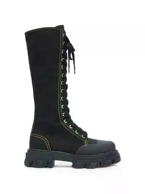 GANNI Trail Boots Tall In Canvas - Black