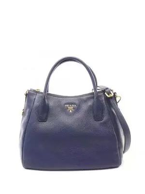 Prada 2010-2026 Vitello Daino Sacca 2 Manici Convertible Tote Satchel - Blue