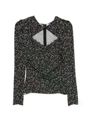 MAR DE MARGARITAS Floral-print Lace-trim Blouse - Black