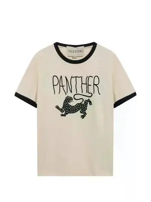 Valentino Garavani Panther-print Ringer T-shirt - Neutrals