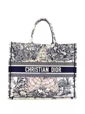 Dior Book Embroidered Canvas Large Tote Bag - Blue