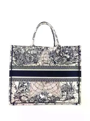 Dior Book Embroidered Canvas Large Tote Bag - Blue