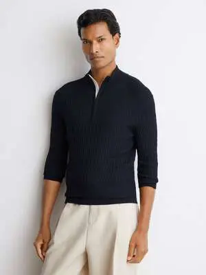 REISS Idol Textured-knit Half-zip Jumper