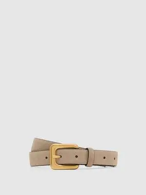 REISS Beatrice Suede Square-buckle Belt - Grey