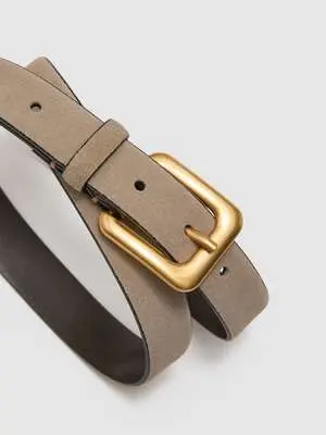 REISS Beatrice Suede Square-buckle Belt - Grey