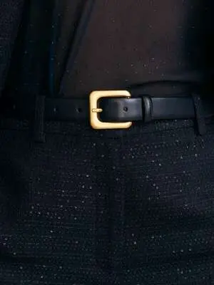 REISS Beatrice Leather Square-buckle Belt - Navy