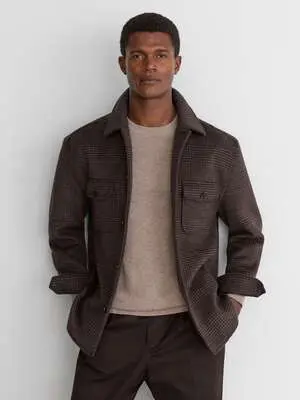 REISS Check Liam Check Shirt - Brown