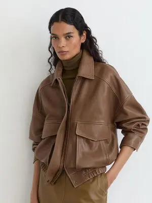 REISS Maeve Leather Twin-pocket Relaxed Jacket