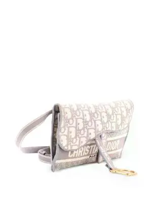Dior Saddle Slim Pouch Logo Embroidered Oblique Canvas Belt Bag - Grey
