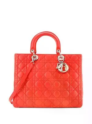 Dior Lady Dior Bag Cannage Quilt Lambskin Large Tote Bag Orange