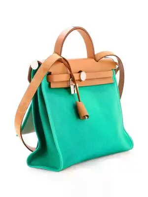 Hermès Herbag Zip Berline Vache Canvas And Leather 31 Shoulder Bag - Green