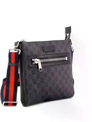 Gucci Web Strap Front Zip Messenger Bag Gg Coated Canvas Small Crossbody Bag