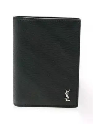 Saint Laurent Tiny Cassandre Credit Card Wallet In Grained Leather - Black