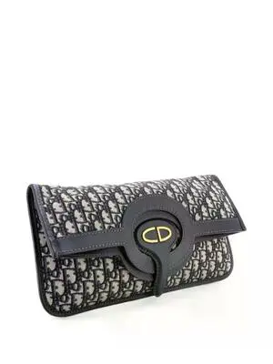 Dior Fold Over Oblique Canvas Clutch Bag - Blue