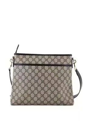 Gucci Zip Top Messenger Bag Gg Coated Canvas Medium Crossbody Bag - Brown